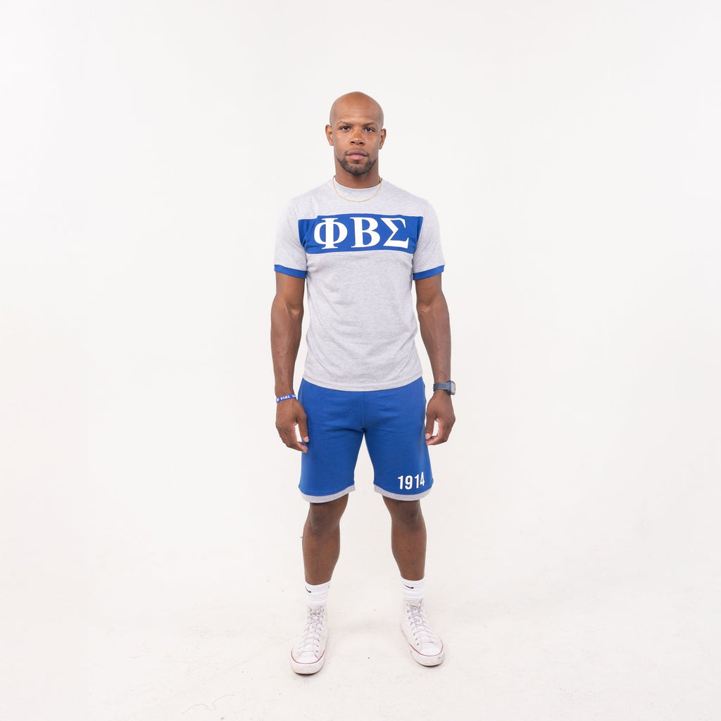 Phi Beta Sigma Blue and Gray Color Block Short Set