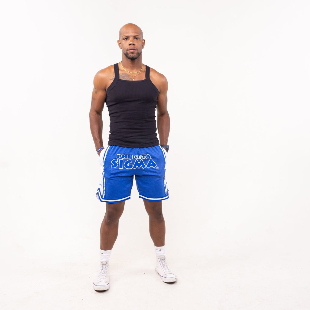 Phi Beta Sigma Embroidered Blue Shorts with White Stripes