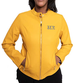 PU Leather Embroidered Delta Jacket (Crimson)